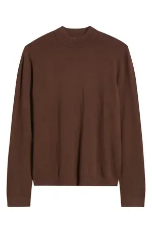 OPEN EDIT Solid Mock Neck Sweater - Brown Chicory
