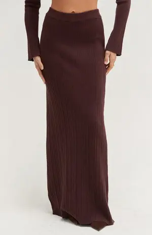 CRESCENT Ribbed Knit Maxi Skirt - Espresso