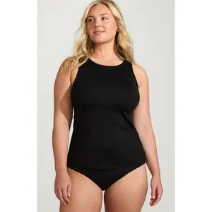 LANDS' END Dd-cup High Neck Upf 50 Modest Tankini Swimsuit Top - Black