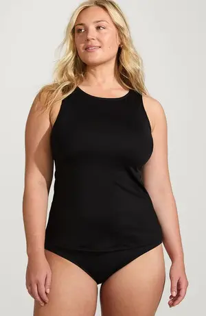 LANDS' END Ddd-cup High Neck Upf 50 Modest Tankini Swimsuit Top - Black