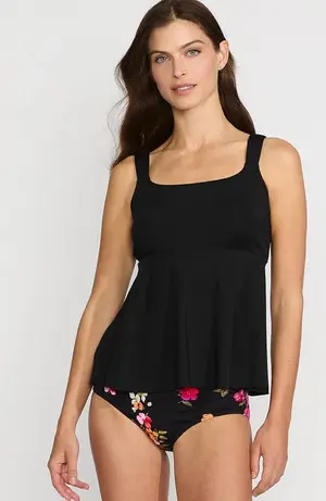 LANDS' END D-Cup Flutter Scoop Neck Tankini Top Black
