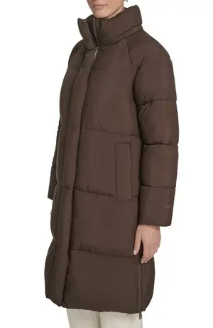 LEVI'S Water-resistant Mid-length Hooded Puffer Jacket - Coffee Bean