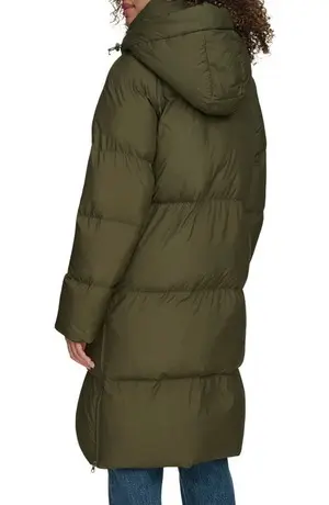 LEVI'S Water-resistant Mid-length Hooded Puffer Jacket - Olive