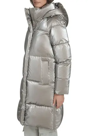 LEVI'S Water-resistant Mid-length Hooded Puffer Jacket - Silver