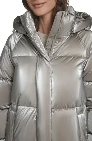 LEVI'S Water-resistant Mid-length Hooded Puffer Jacket - Silver