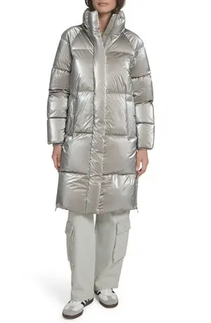 LEVI'S Water-resistant Mid-length Hooded Puffer Jacket - Silver