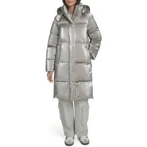 LEVI'S Water-resistant Mid-length Hooded Puffer Jacket - Silver