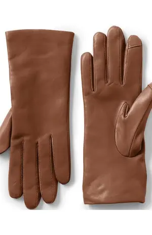 LANDS' END Cashmere Lined Leather Gloves Cognac