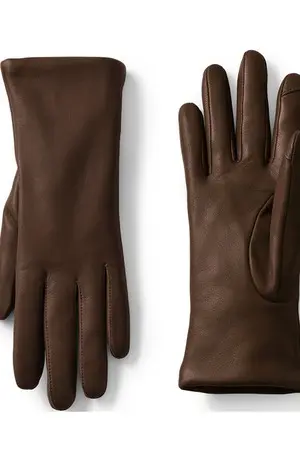 LANDS' END Cashmere Lined Leather Gloves Dark Walnut Brown