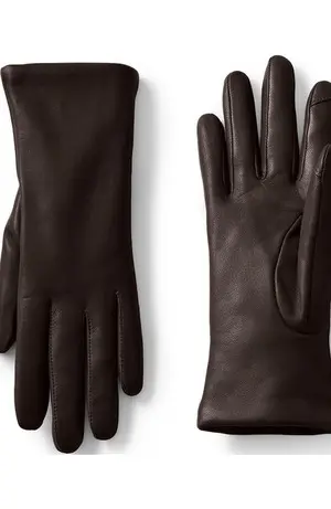 LANDS' END Cashmere Lined Leather Gloves - Deep Chocolate