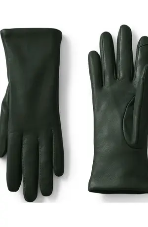 LANDS' END Cashmere Lined Leather Gloves Fresh Evergreen