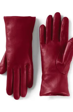 LANDS' END Cashmere Lined Leather Gloves Light Rich Red