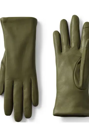 LANDS' END Cashmere Lined Leather Gloves Olive Drab