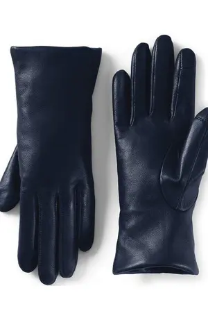 LANDS' END Cashmere Lined Leather Gloves Radiant Navy