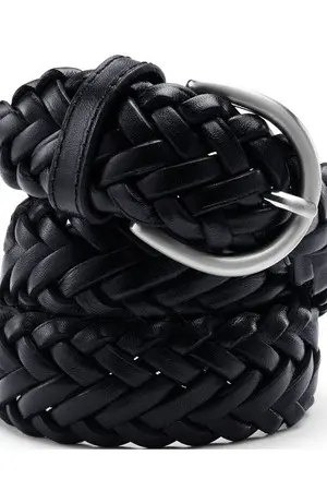 LANDS' END Braided Leather Belt - Black