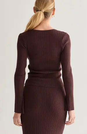 CRESCENT Bell Sleeve Ribbed Knit Top