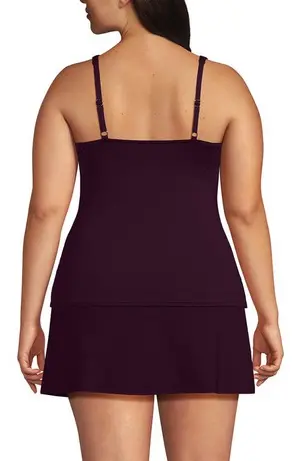 LANDS' END D-cup V-neck Wrap Underwire Tankini Top - Dark Wine