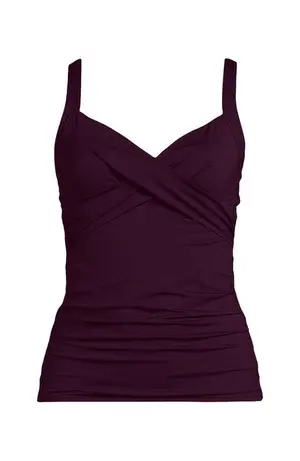 LANDS' END D-cup V-neck Wrap Underwire Tankini Top - Dark Wine