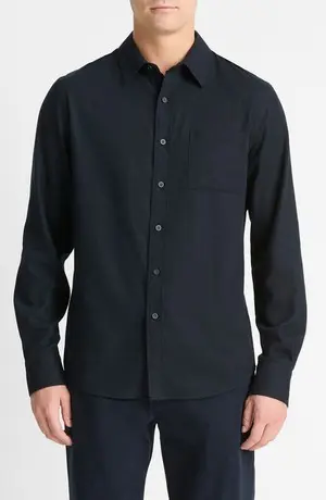 Vince Cotton & Wool Blend Twill Button-up Shirt