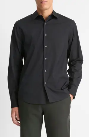 Vince Stretch Cotton Blend Button-up Shirt Black