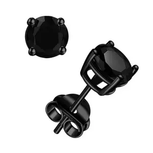 DONATELLO GIAN Name Sterling Silver Round Stud Earrings - Black