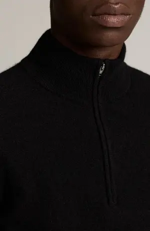 Vince Boiled Cashmere Quarter Zip Sweater - Black