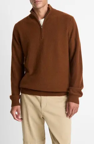 Vince Boiled Cashmere Quarter Zip Sweater - Copperhead