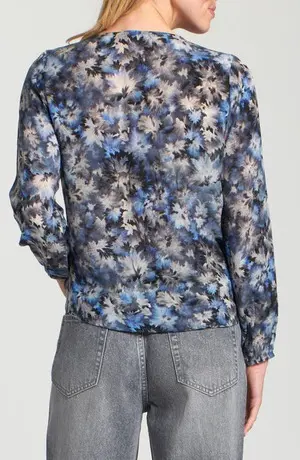 APNY Print Tie Front Top - Steel Blue Multi