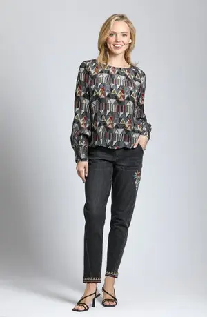 APNY Printed Long Sleeve Top - Grey Multi