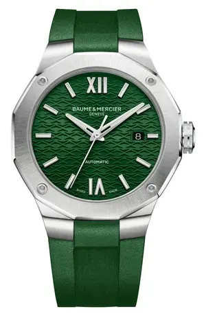 Baume & Mercier Riviera Automatic Rubber Strap Watch - Green