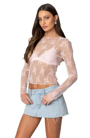 EDIKTED Lise Sheer Floral Lace Top