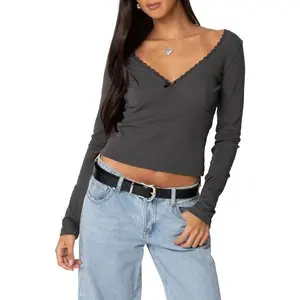 EDIKTED Adrienne Lace Trim Top - Dark-gray