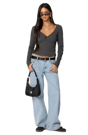 EDIKTED Adrienne Lace Trim Top - Dark-gray