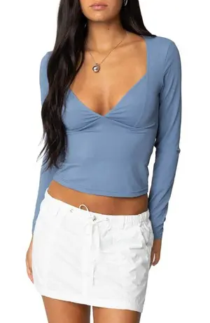 EDIKTED Skylar V-neck Long Sleeve Top
