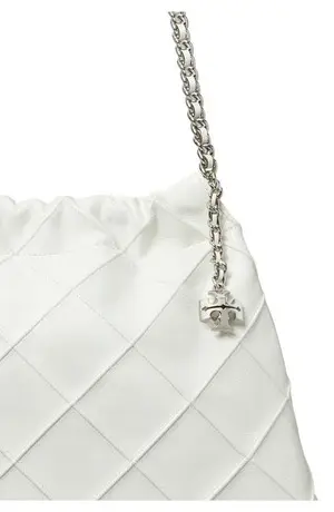 Tory Burch Fleming Distressed Quilted Leather Hobo Bag - Blanc