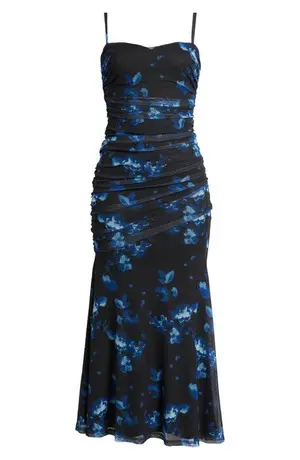 Lulus Ruched Mesh Maxi Cocktail Dress