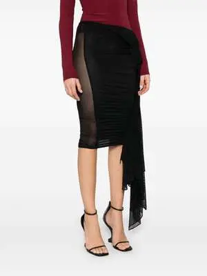 MUGLER Ruched Mesh Midi Skirt