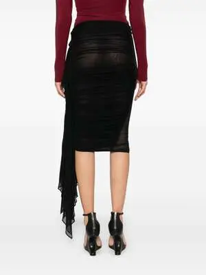 MUGLER Ruched Mesh Midi Skirt