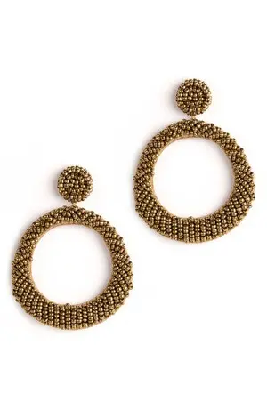 Deepa Gurnani Asta Beaded Hoop Drop Earrings - Gold