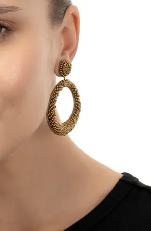 Deepa Gurnani Asta Beaded Hoop Drop Earrings - Gold