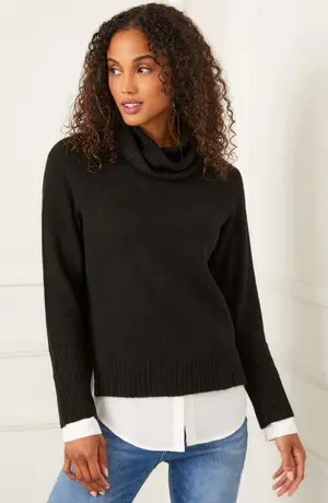 Karen Kane Mixed Media Layered Turtleneck Sweater
