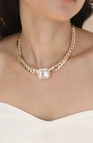 Ettika Deco Crystal Cuban Chain Statement Necklace - Gold