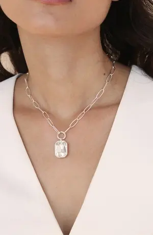 Ettika Deco Crystal Pendant Necklace - Silver