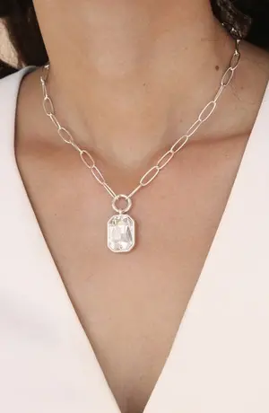 Ettika Deco Crystal Pendant Necklace - Silver