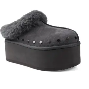CANDIE'S Sabi Faux Fur Platform Clogs - Grey Suede
