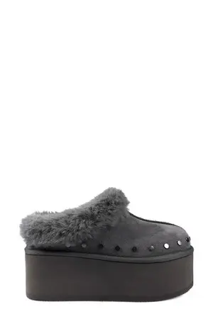 CANDIE'S Sabi Faux Fur Platform Clogs - Grey Suede