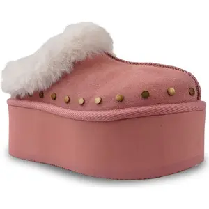 CANDIE'S Sabi Faux Fur Platform Clogs - Red
