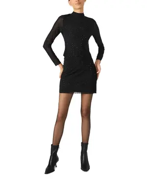 Steve Madden Melvina Embellished Mesh Top - Black