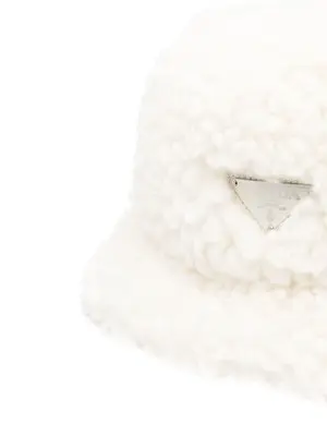 Prada Logo-plaque Wool-blend Bucket Hat - White