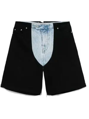 MUGLER Bi-color Laced Denim Shorts